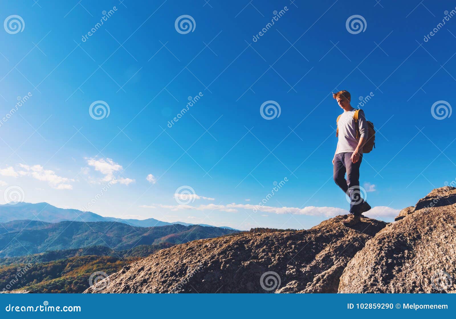 Man Walking on the Mountains N Stock Photo - Image of climb, hiker ...