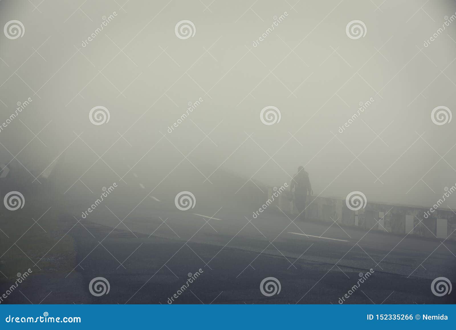 Man Walking through the Fog Stock Photo - Image of road, journey: 152335266