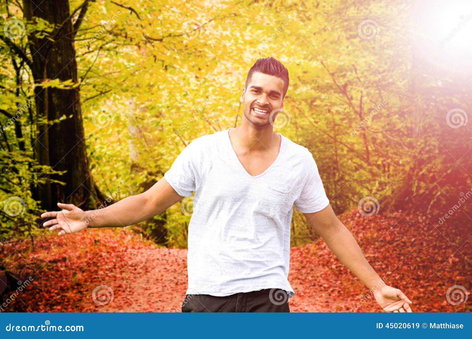 Man walking in forest stock image. Image of outdoors - 45020619