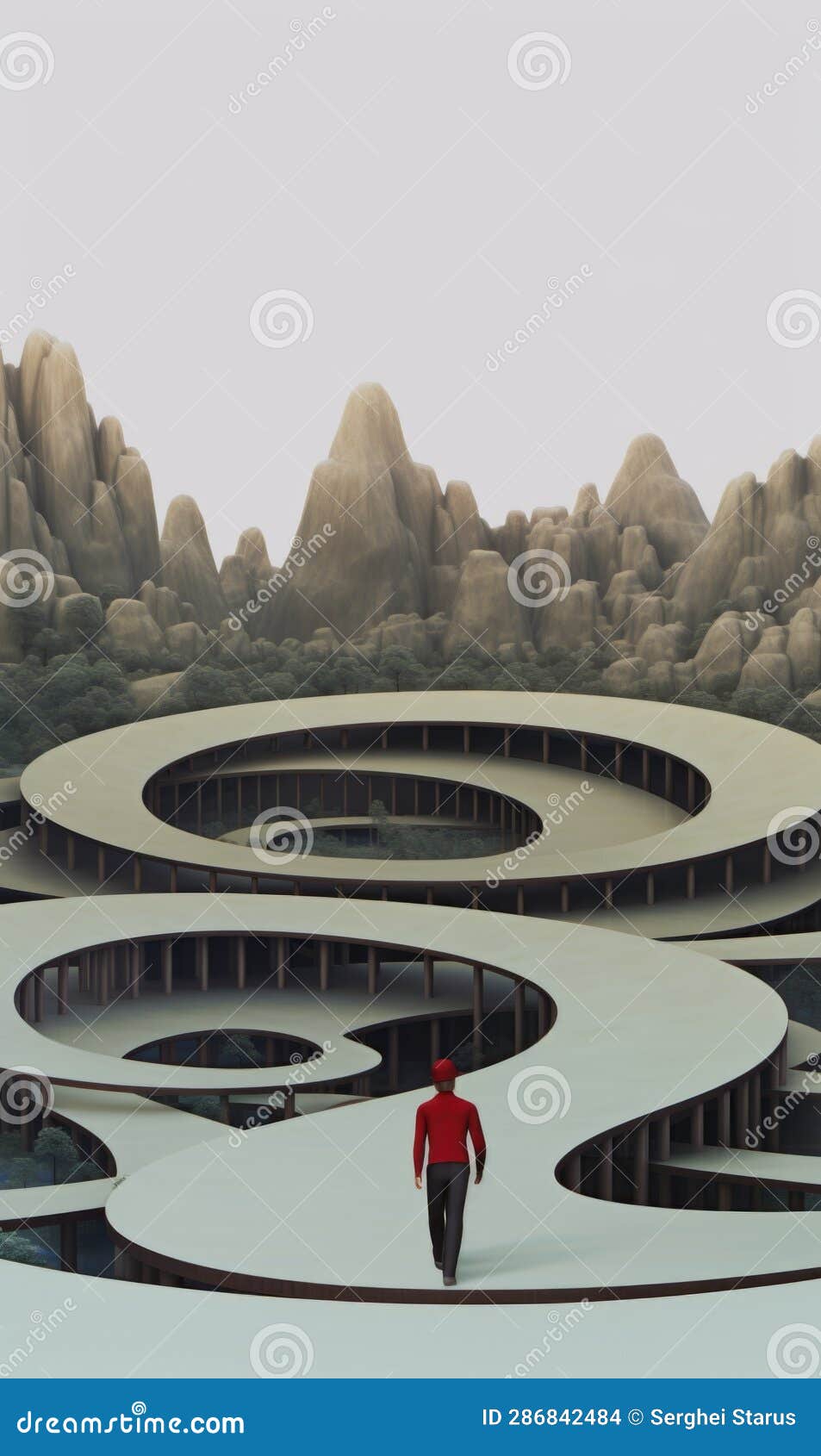 A Man Walking through a Large Circular Path. Generative AI Image. Stock ...