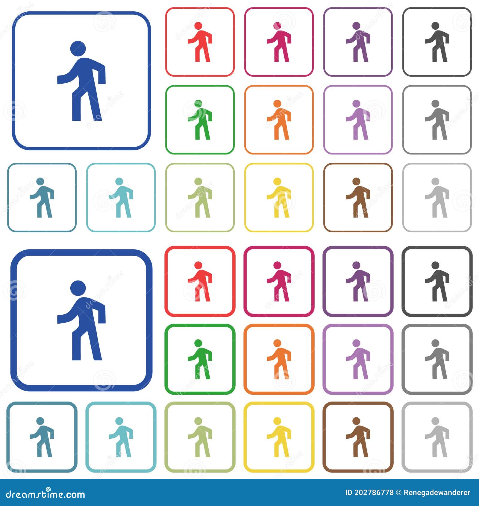 Man Walking Left Outlined Flat Color Icons Stock Vector - Illustration ...
