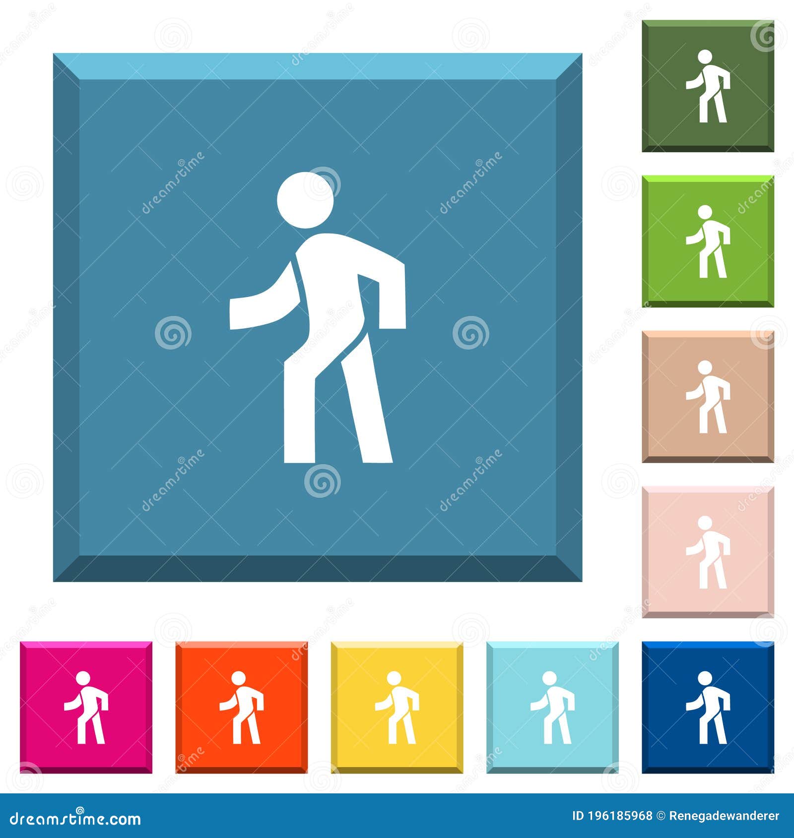 Man Walking Left White Icons on Edged Square Buttons Stock Vector ...