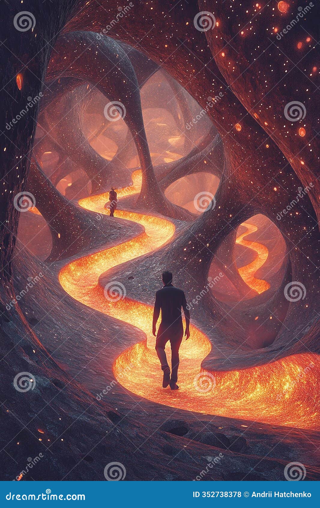 A Man Walking through a Maze of Glowing Threads Each One Leading a ...