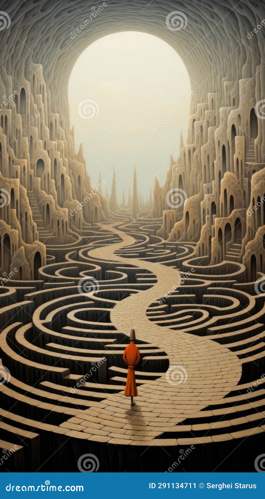 A Man Walking through a Maze with a Red Umbrella, AI Stock Image ...