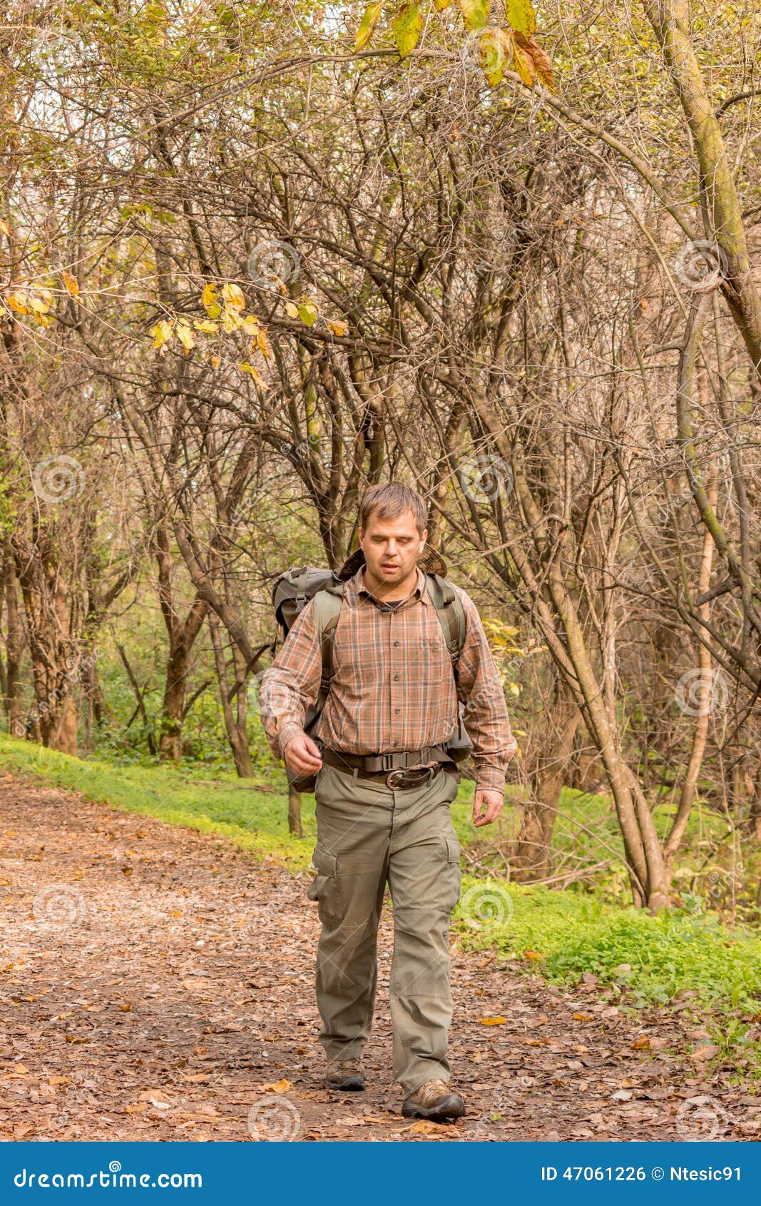 Man Walking in Nature with Backpack - Portrait Stock Photo - Image of ...