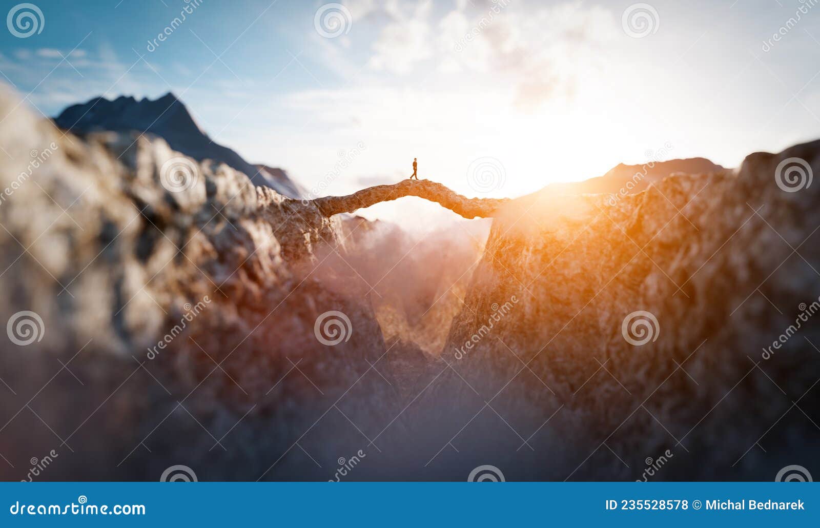 Man Walking on the Other Side of Mountain Bridge Stock Illustration ...