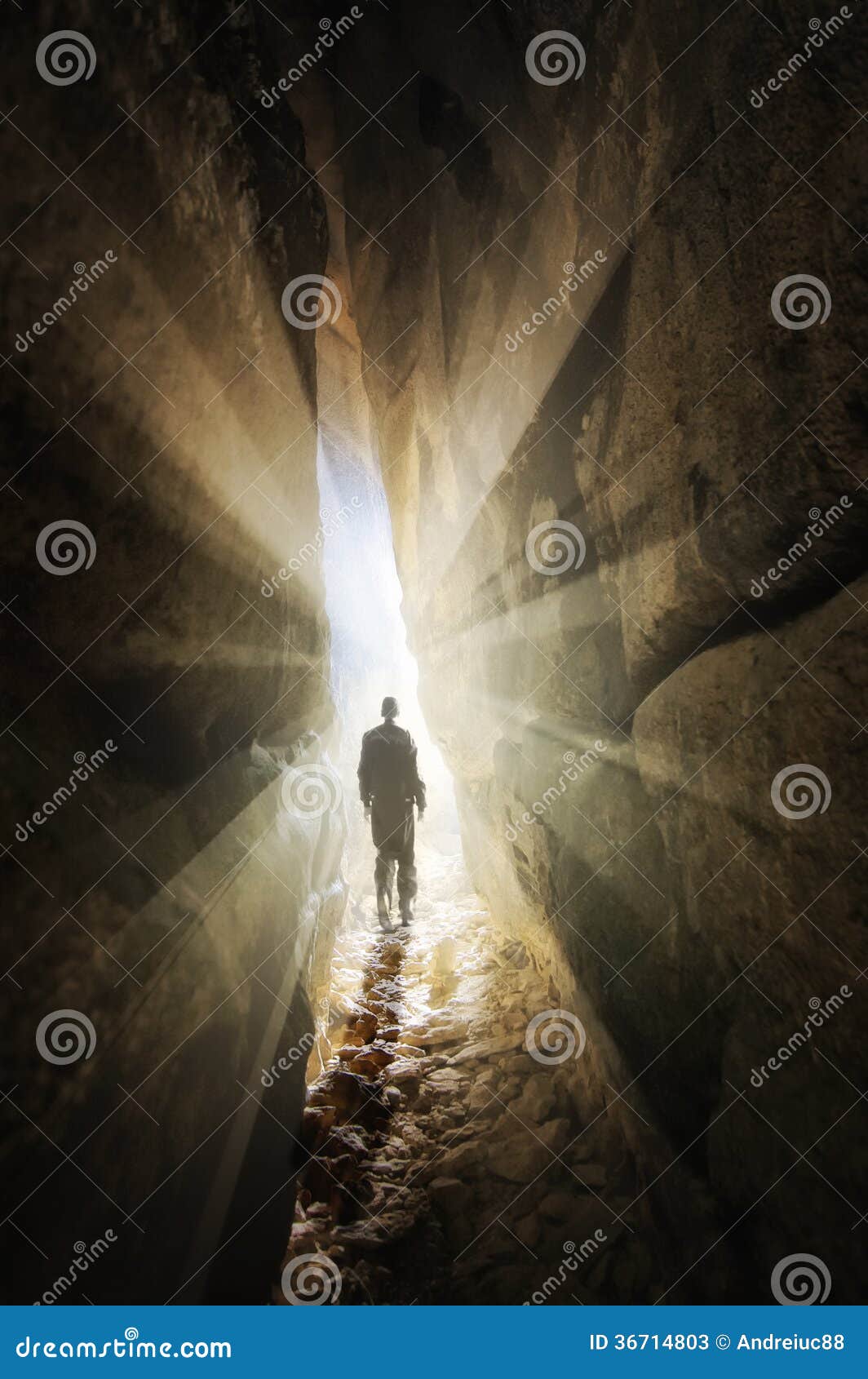 Man Walking Out Of A Cave Into The Light Royalty-Free Stock Photography ...