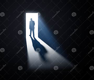 Man walking out into light stock illustration. Illustration of journey ...