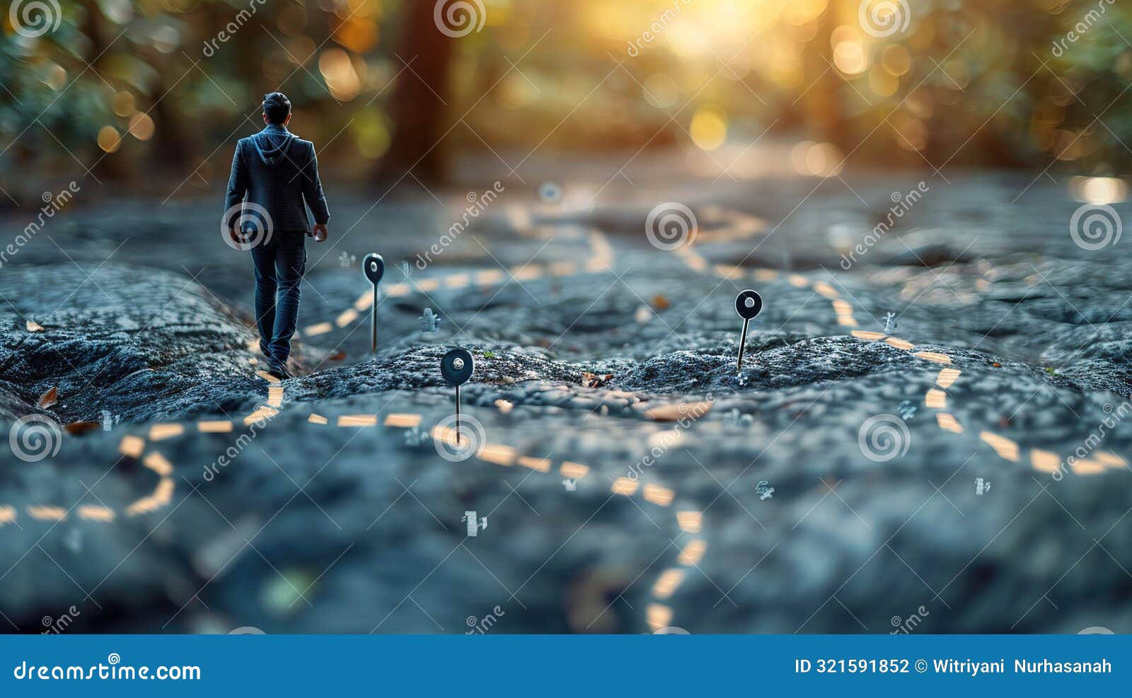 Man Walking a Path of Pinpoint Destinations Stock Illustration ...