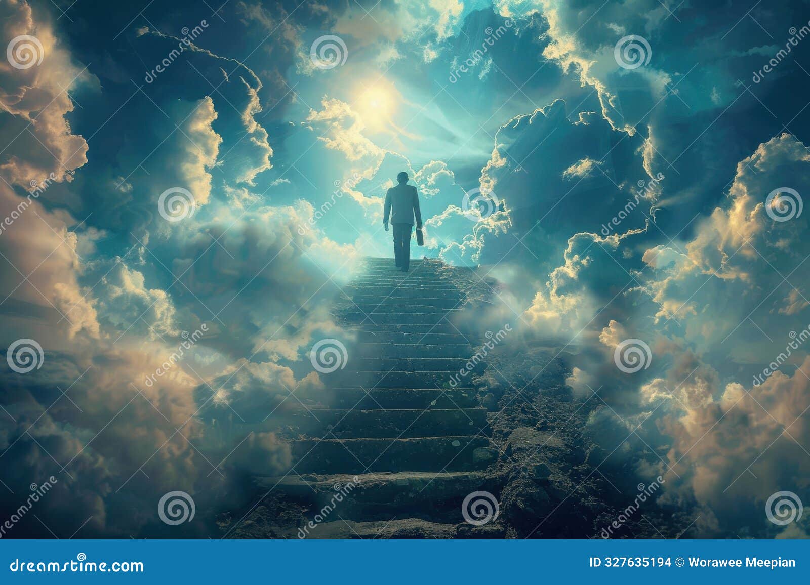 A Man is Walking on a Path in the Sky Stock Photo - Image of walk ...