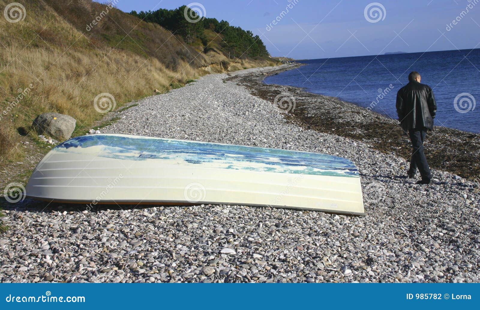 Man Walking on Pebble Beach Stock Photo - Image of pebble, beached: 985782