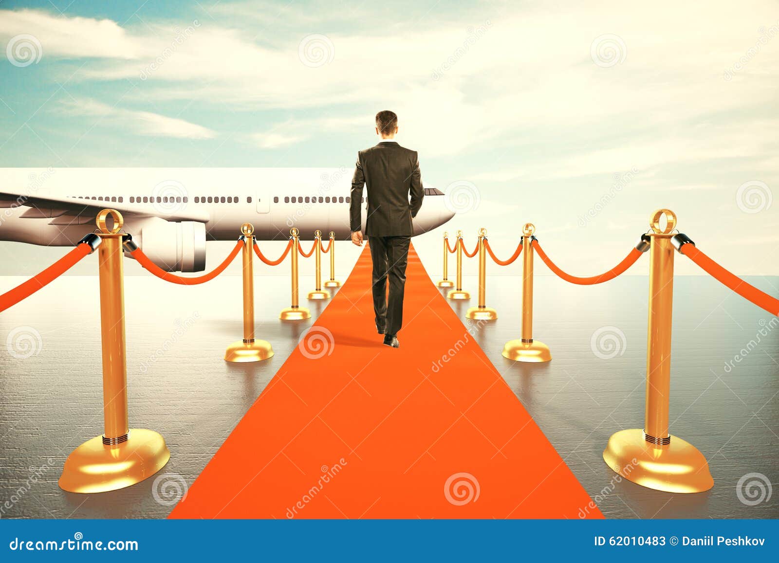 Man Walking on Red Carpet To the First Class of Plane Stock Image ...