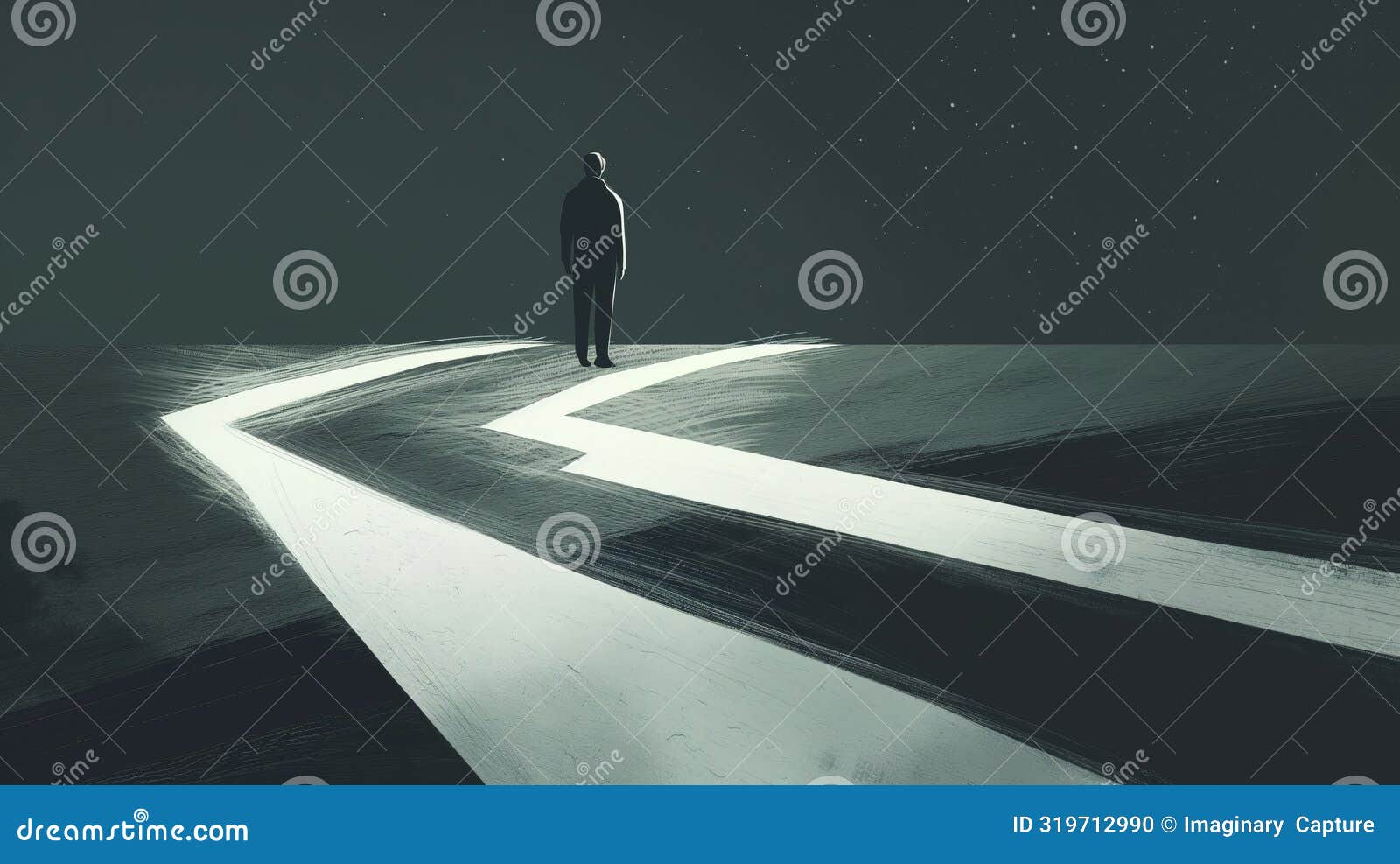 A Man is Walking on a Road with Two White Linesl with Depression Stock ...