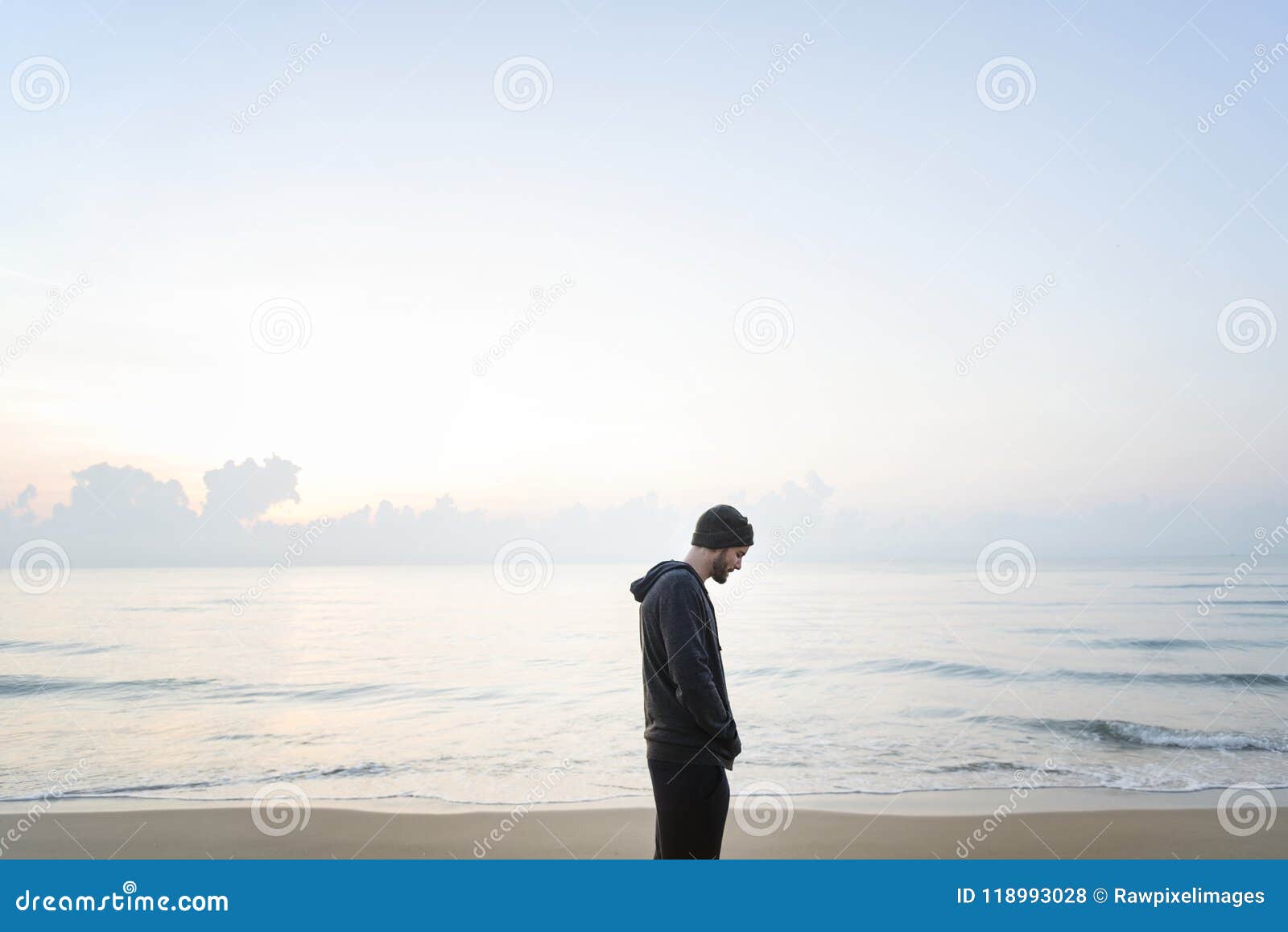 Man Walking in Solitude at the Beach Stock Photo - Image of handsome ...