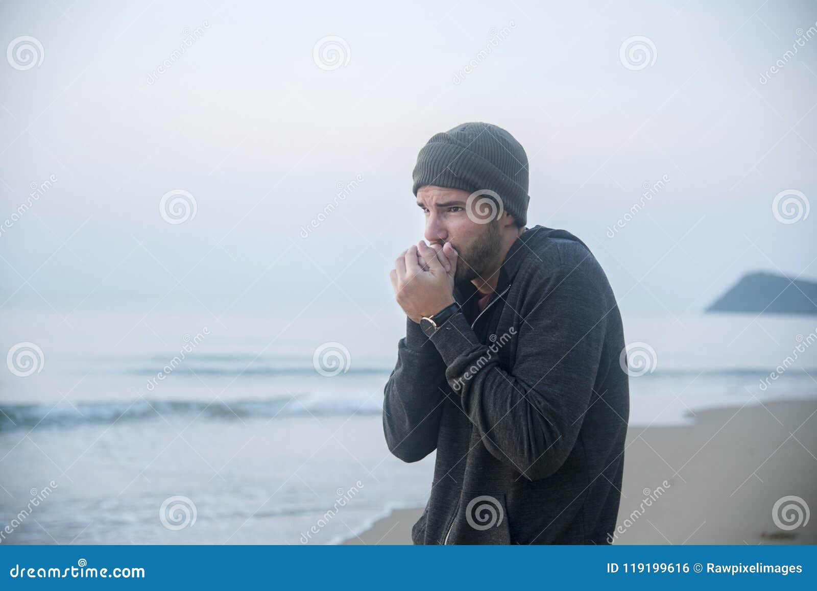 Man Walking in Solitude at the Beach Stock Photo - Image of cold, sand ...