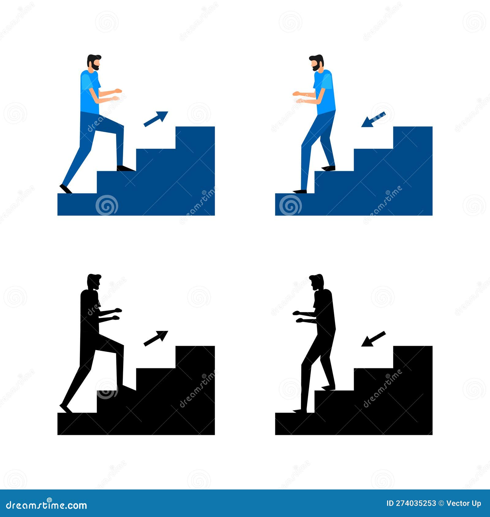 Man Walking Stairs, Up and Down Movement. Emergency Evacuation Stock ...