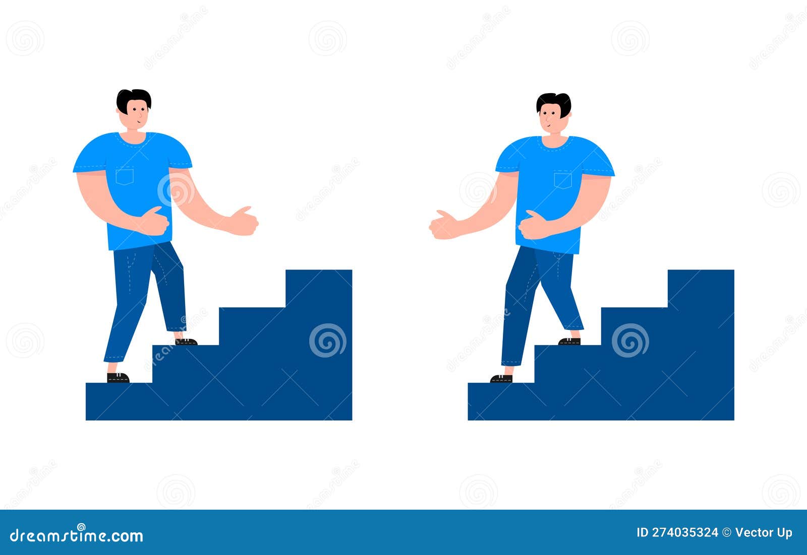 Man Walking Stairs, Up and Down Movement. Emergency Evacuation Stock ...