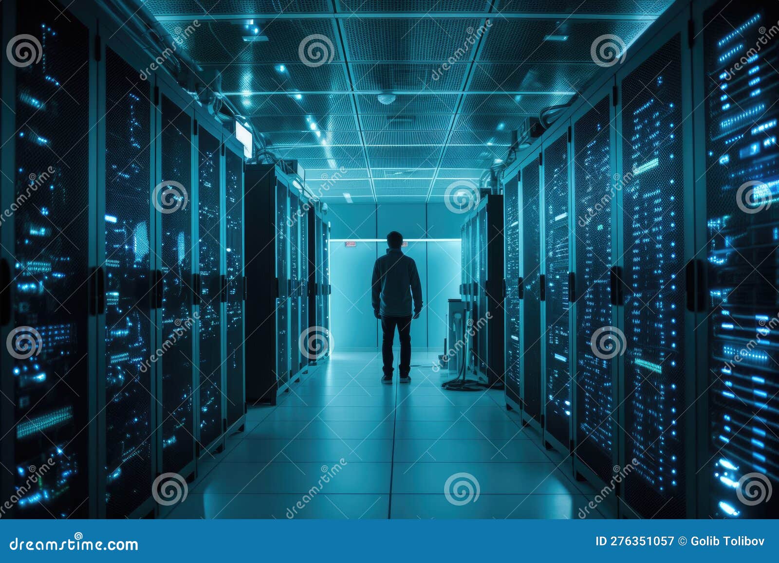 Man Walking in State-of-the-Art Data Center. Generative Ai Stock ...