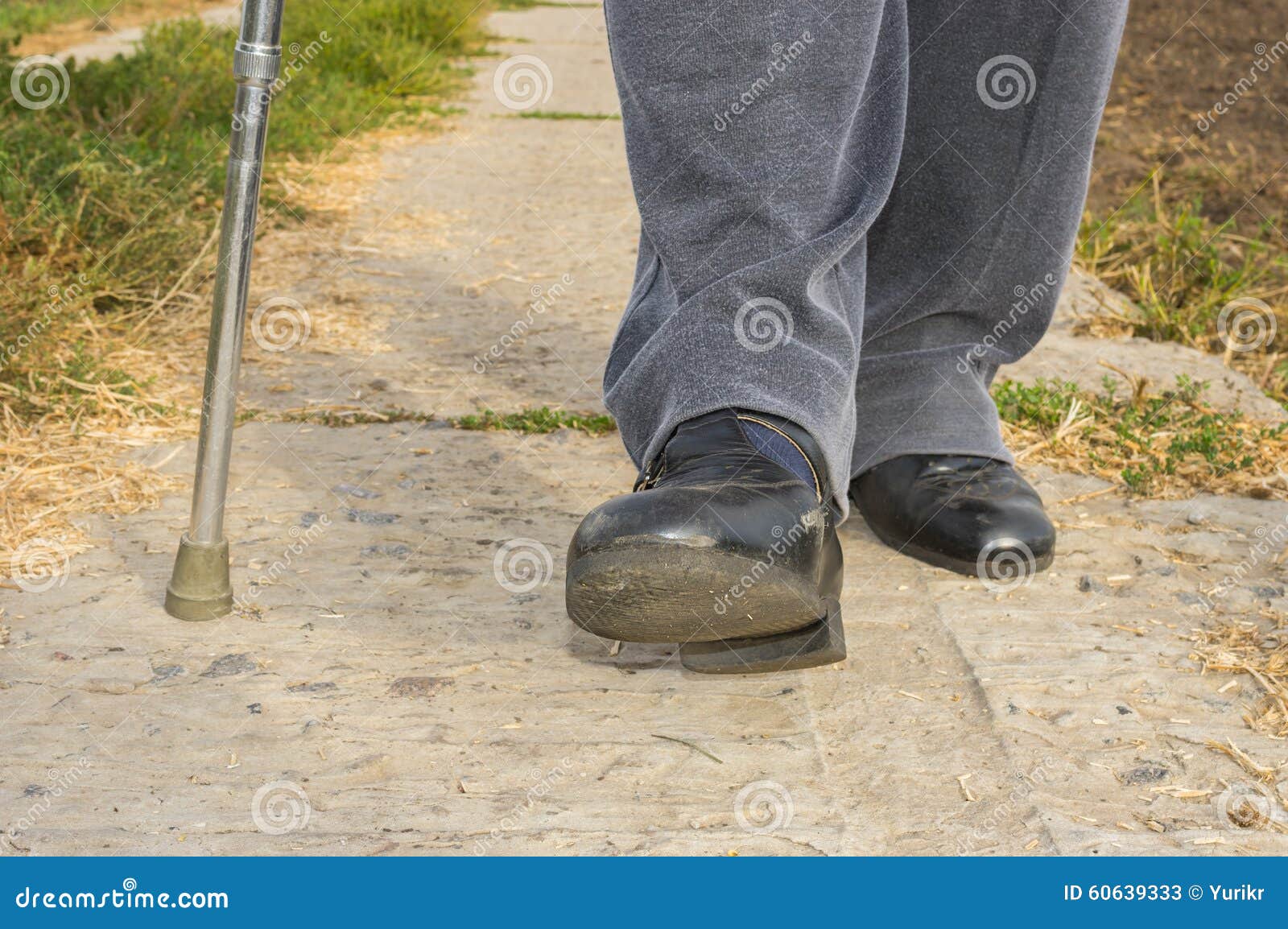 Man with Walking Stick Doing Hard Step Stock Image - Image of walking ...