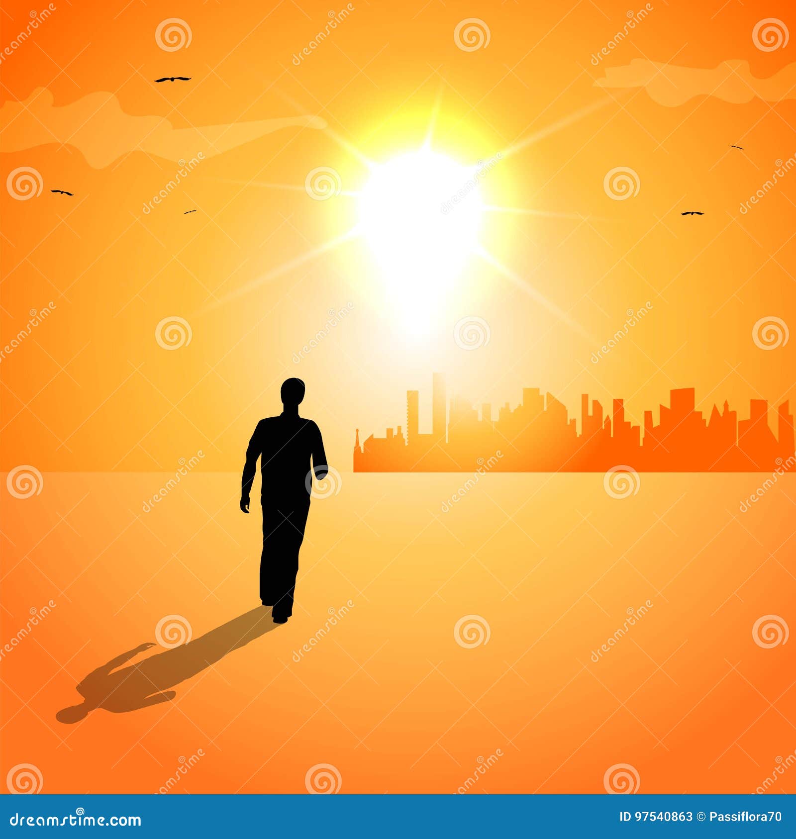 Man walking at sunset stock vector. Illustration of walk - 97540863