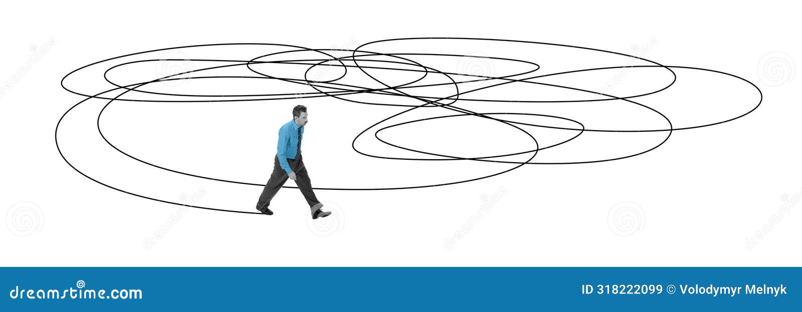 Man Walking with Tangled Lines Behind. Ability To Solve Problems ...