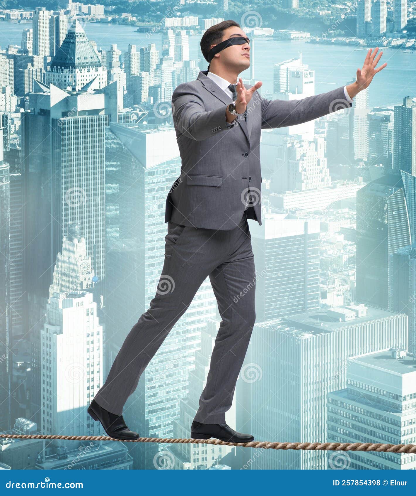 Man Walking in Tight Rope Blindfold Stock Photo - Image of difficult ...