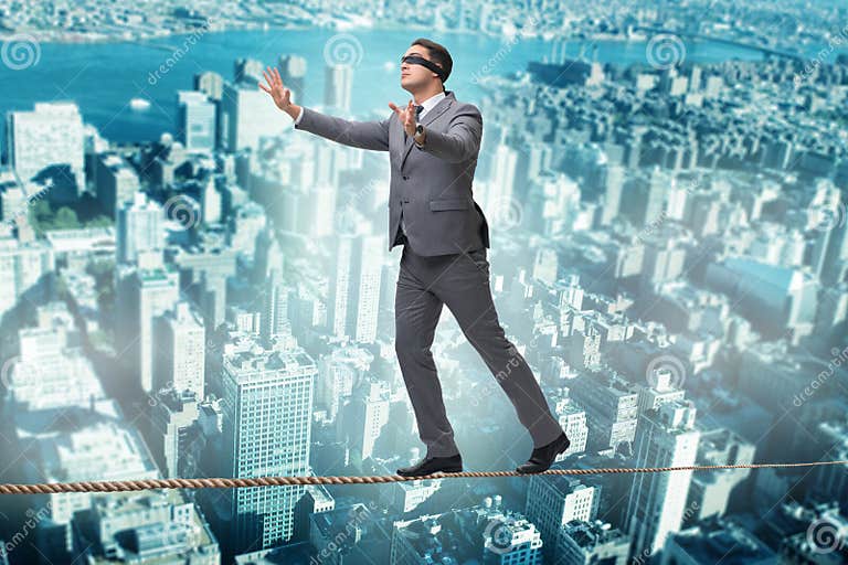 The Man Walking in Tight Rope Blindfold Stock Image - Image of blinded ...