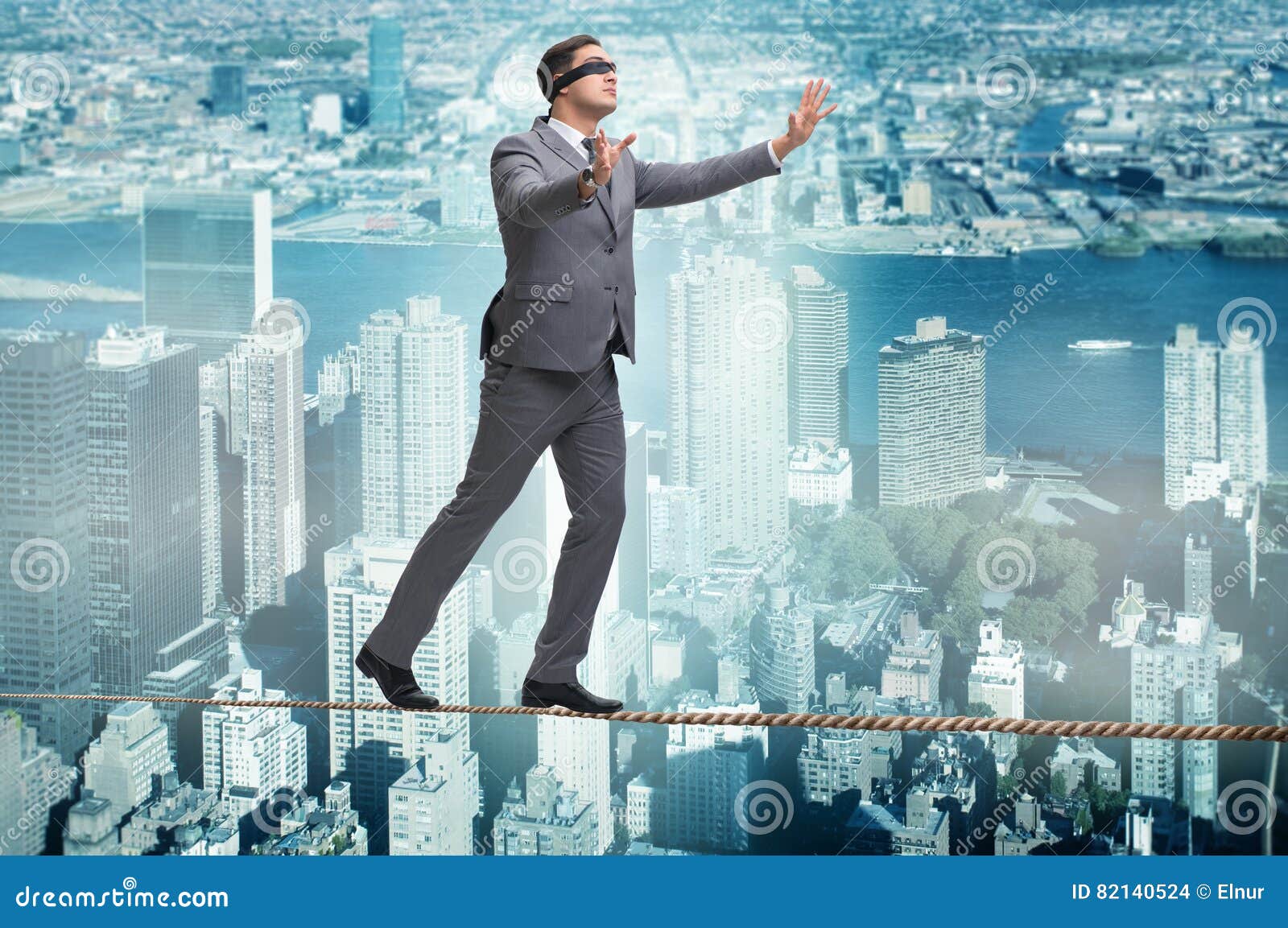 The Man Walking in Tight Rope Blindfold Stock Photo - Image of blinded ...