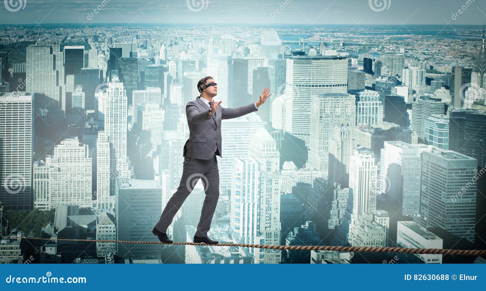 The Man Walking in Tight Rope Blindfold Stock Photo - Image of ...