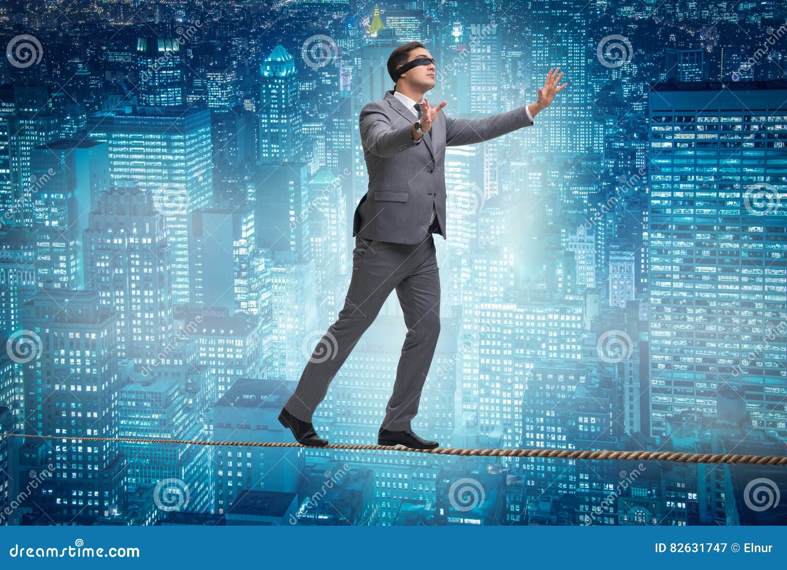 The Man Walking in Tight Rope Blindfold Stock Image - Image of ...