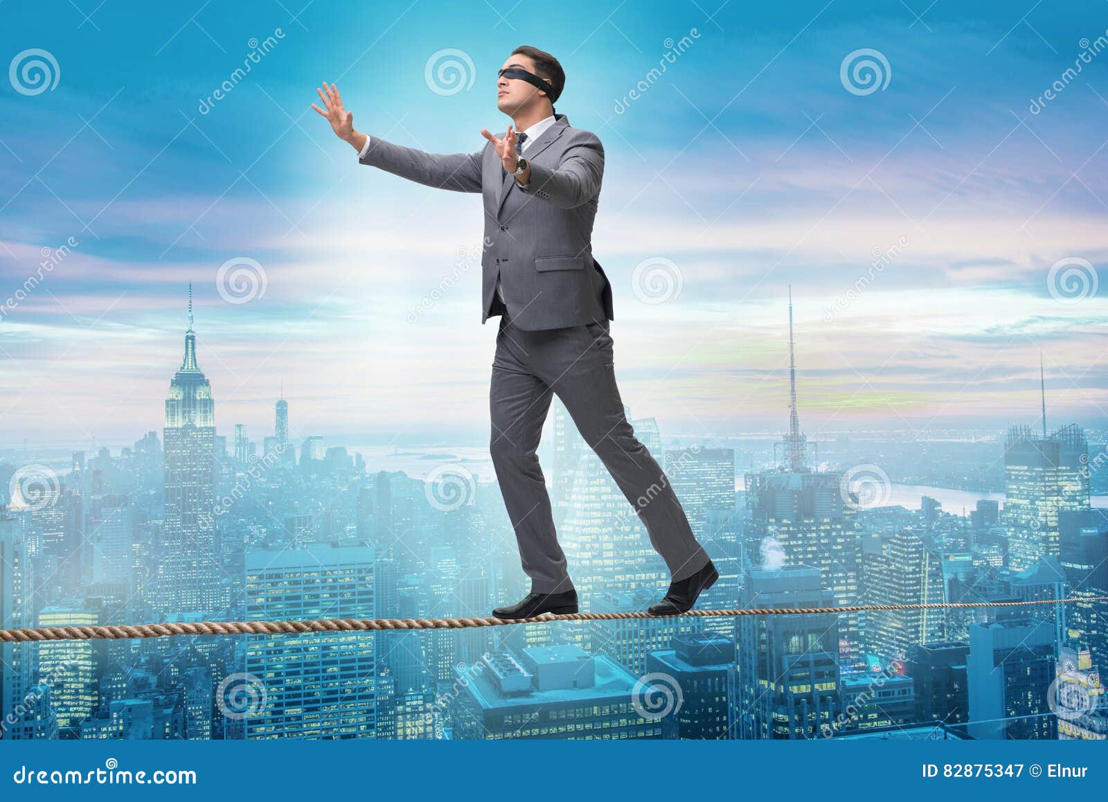 The Man Walking in Tight Rope Blindfold Stock Image - Image of ...