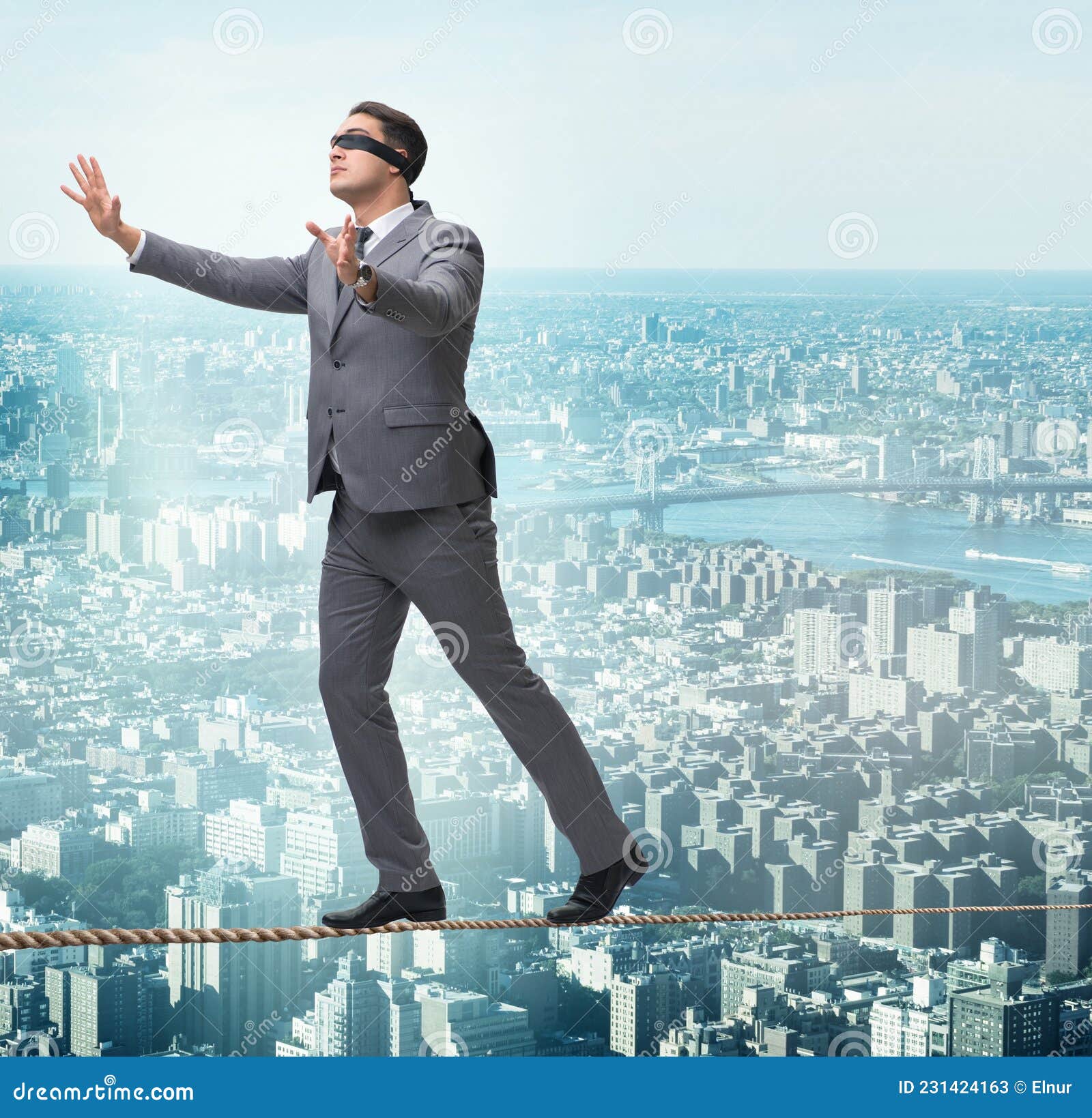 Man Walking in Tight Rope Blindfold Stock Image - Image of blindfold ...