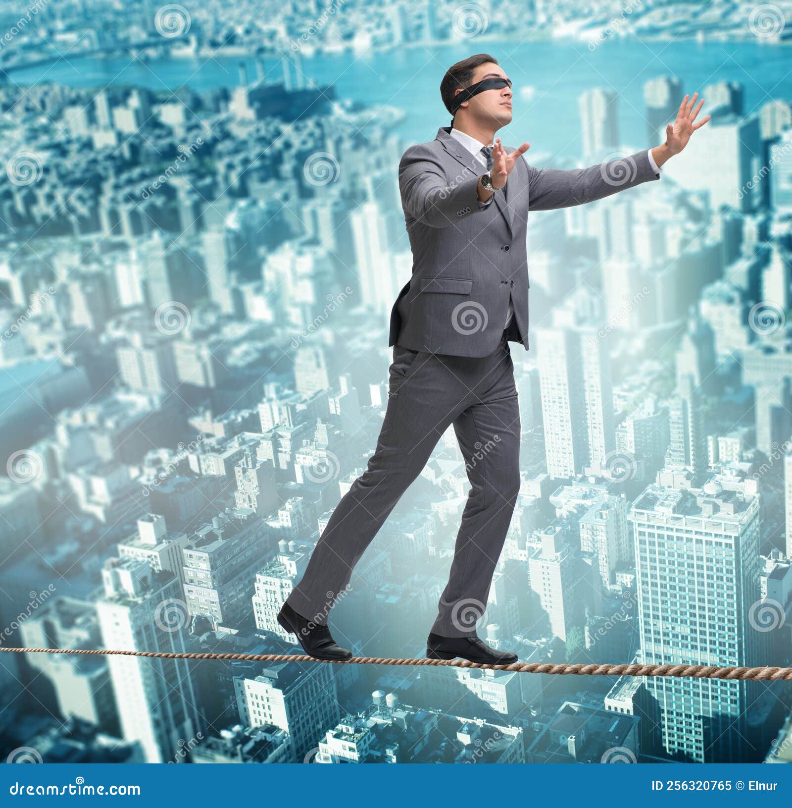 Man Walking in Tight Rope Blindfold Stock Image - Image of adult ...