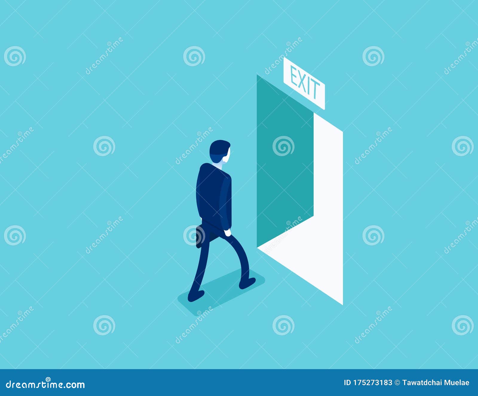 Man Walking To the Exit through an Open Door. Escape Route Concept ...