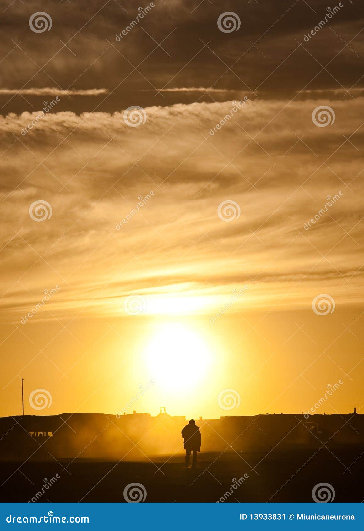 Man walking to the sunrise stock image. Image of solitary - 13933831