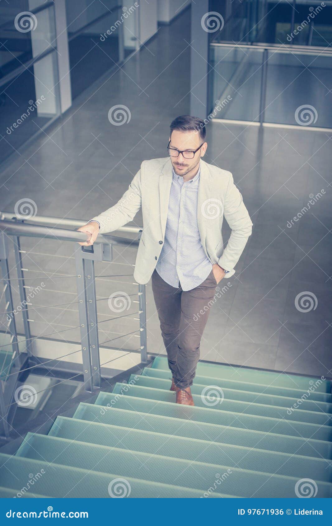 .Man Walking To Work. Business Man on Stairs. Stock Photo - Image of ...