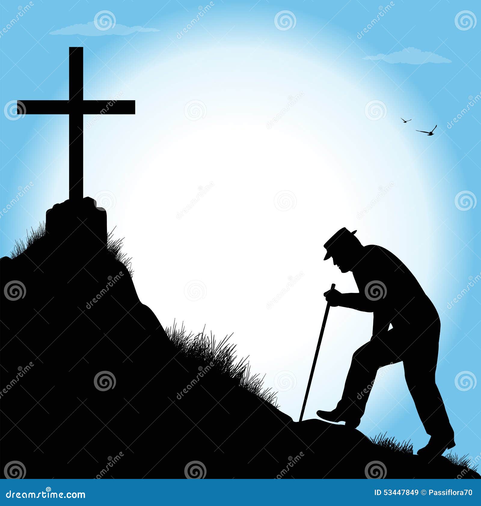Man Walking Towards a Cross Stock Vector - Illustration of walking ...