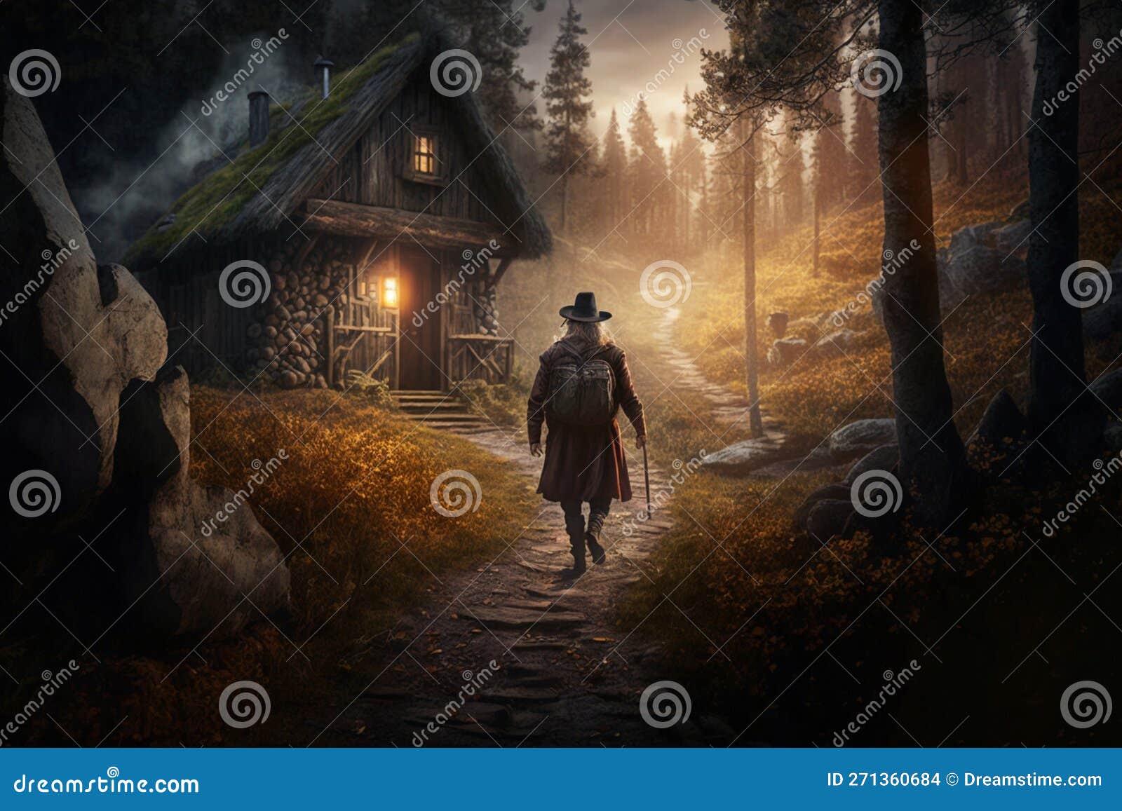 A Man Walking Towards His Mountain Hut , Generated by AI Stock Photo ...