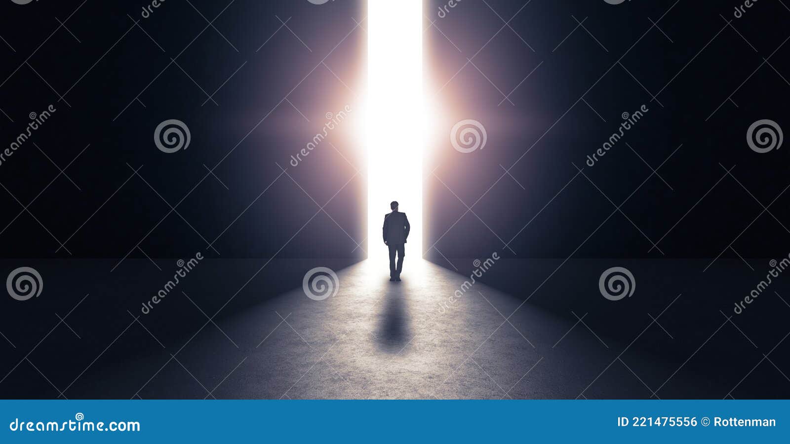 Man Walking Towards Light. Conceipt Background. 3d Royalty-Free Stock ...
