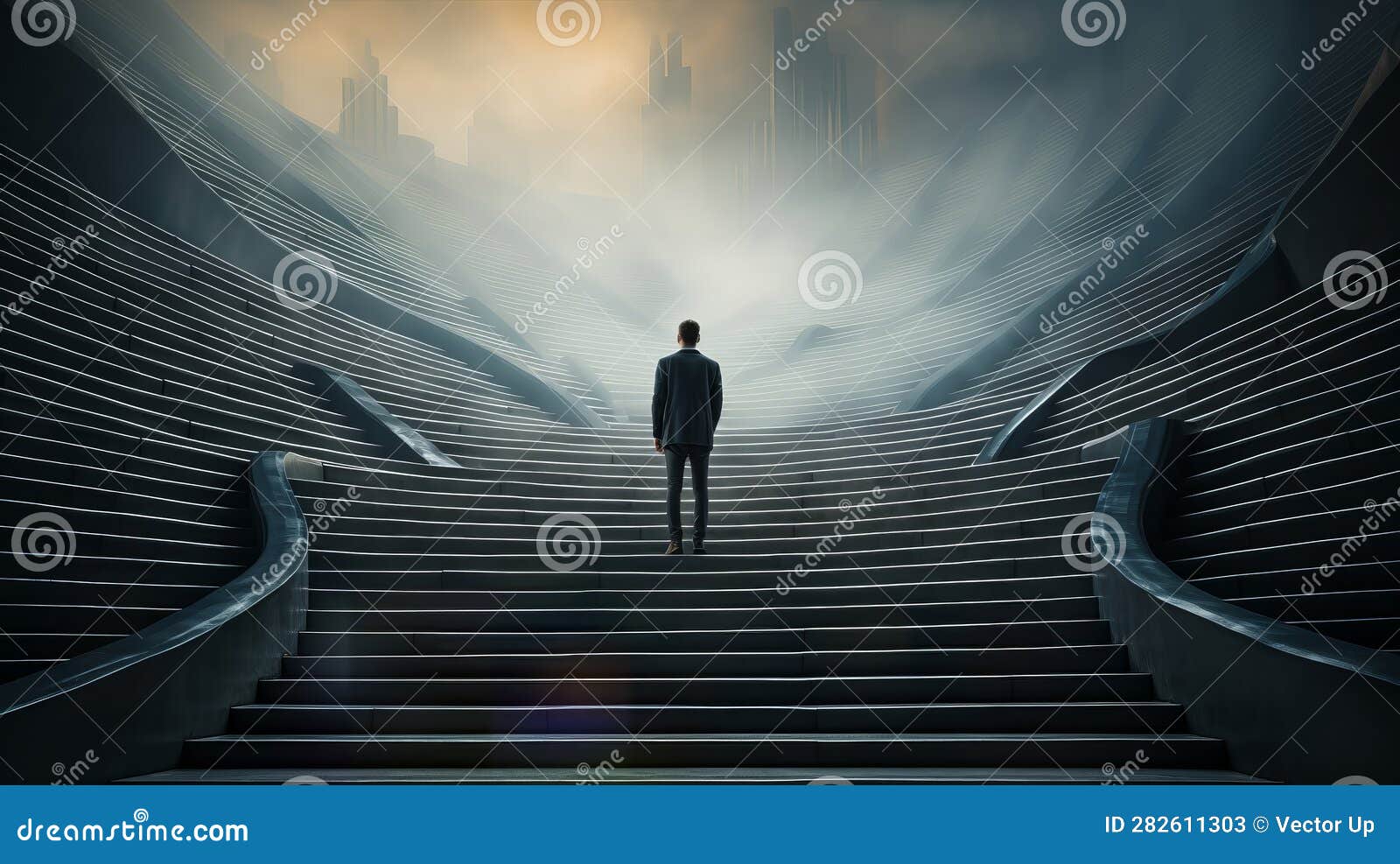 Man Walking Up Flight of Stairs Rear View. Generative AI. Stock ...