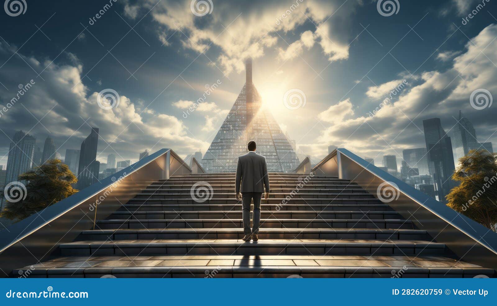 Man Walking Up Flight of Stairs Rear View. Generative AI. Stock ...