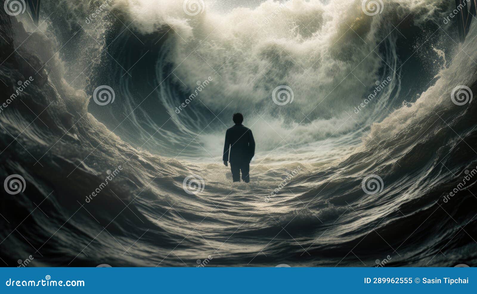 A Man Walking through the Water with the Waves Parted Stock ...