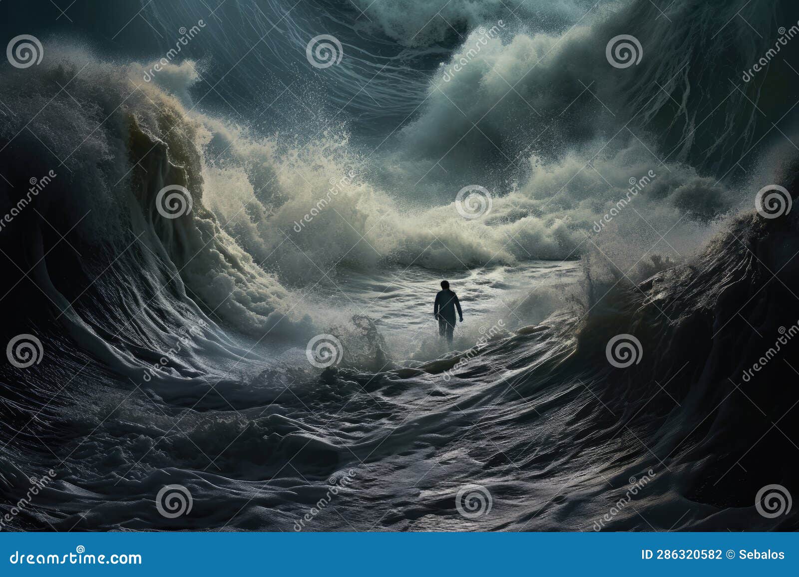 A Man Walking through the Water with the Waves Parted Stock ...