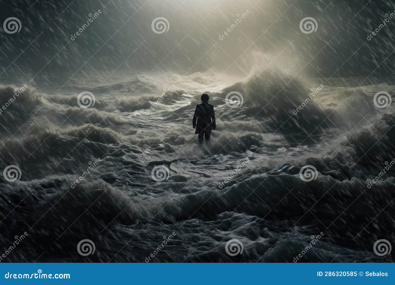 A Man Walking through the Water with the Waves Parted Stock ...