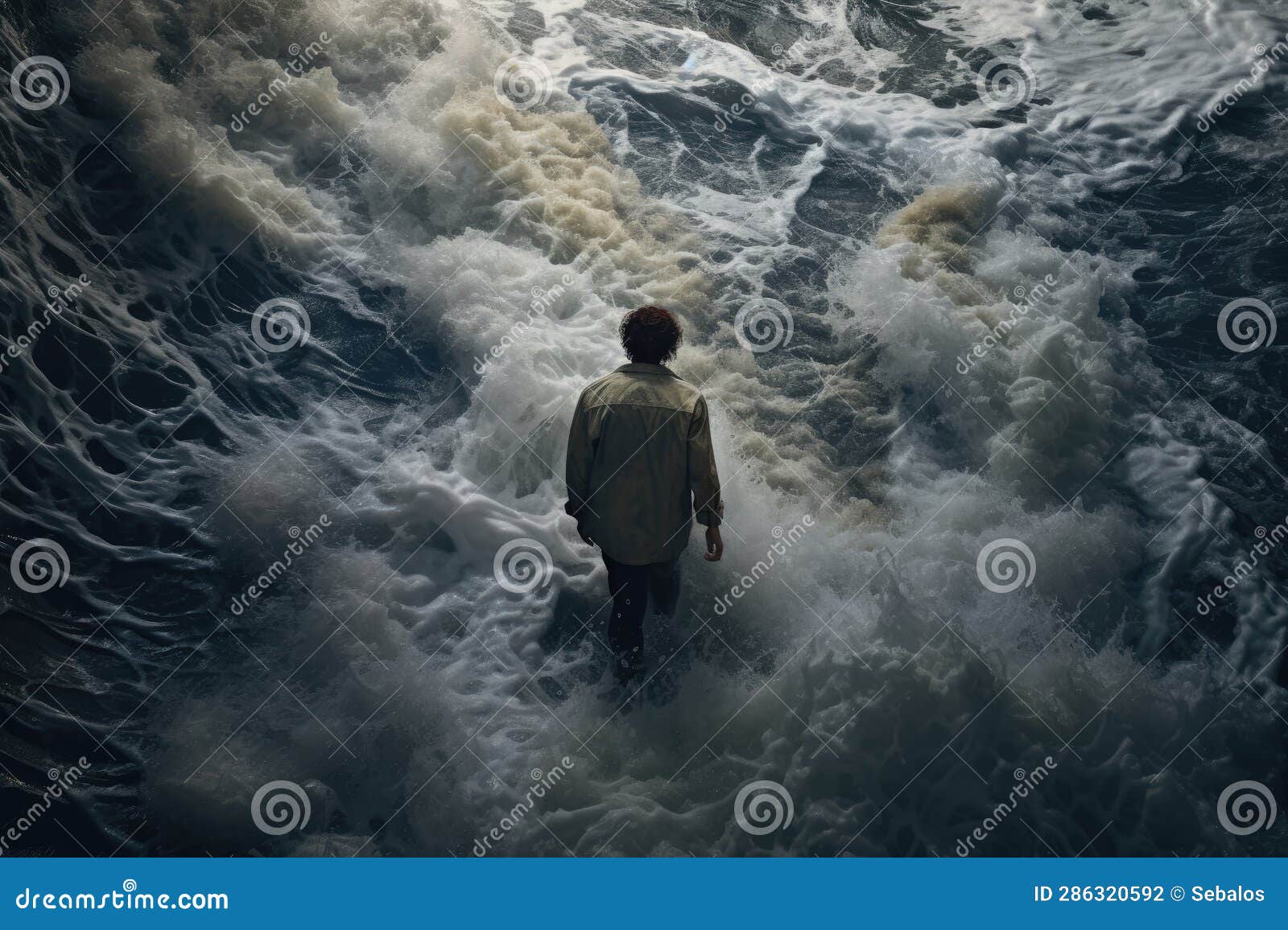A Man Walking through the Water with the Waves Parted Stock ...