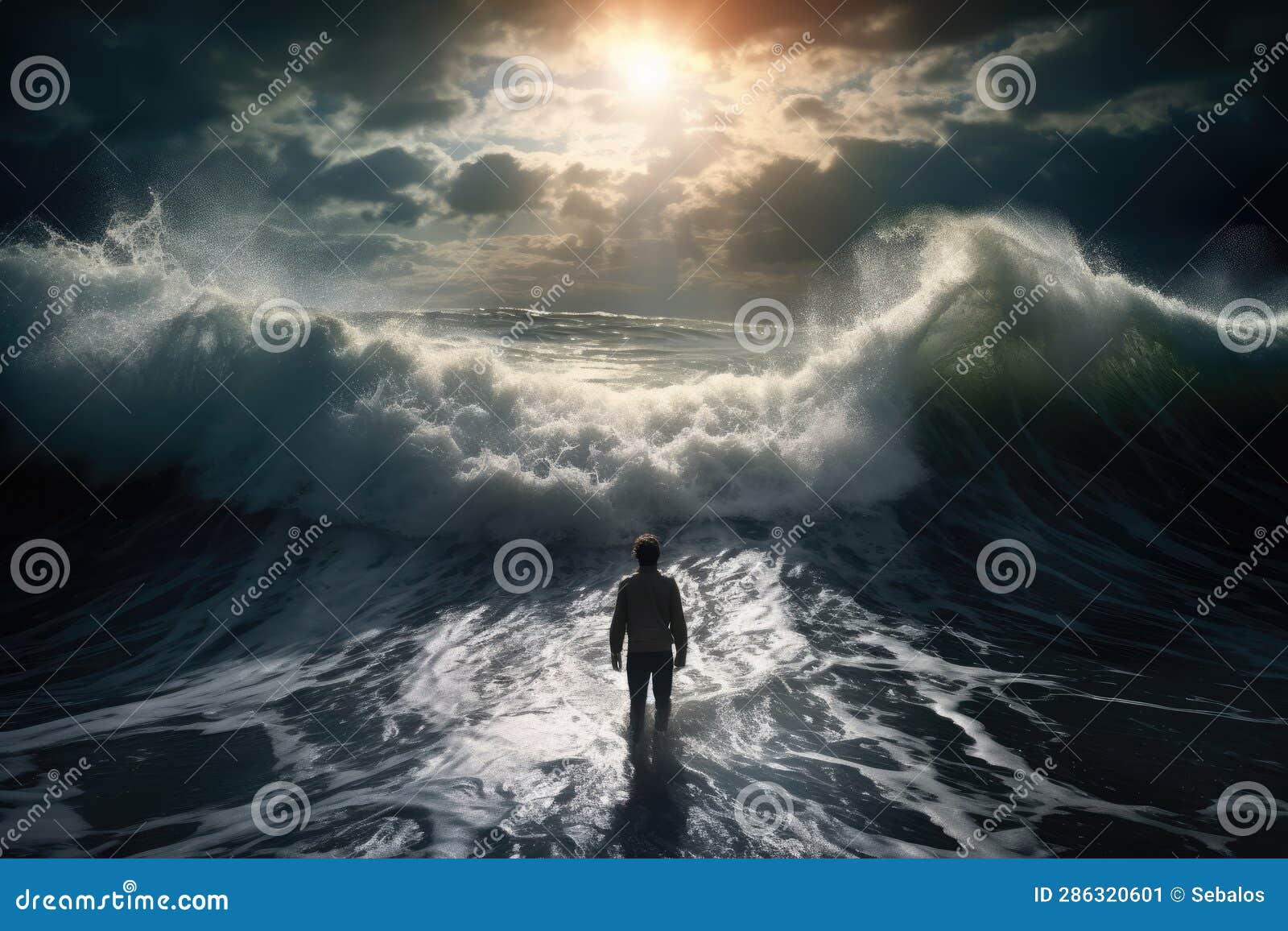 A Man Walking through the Water with the Waves Parted Stock ...