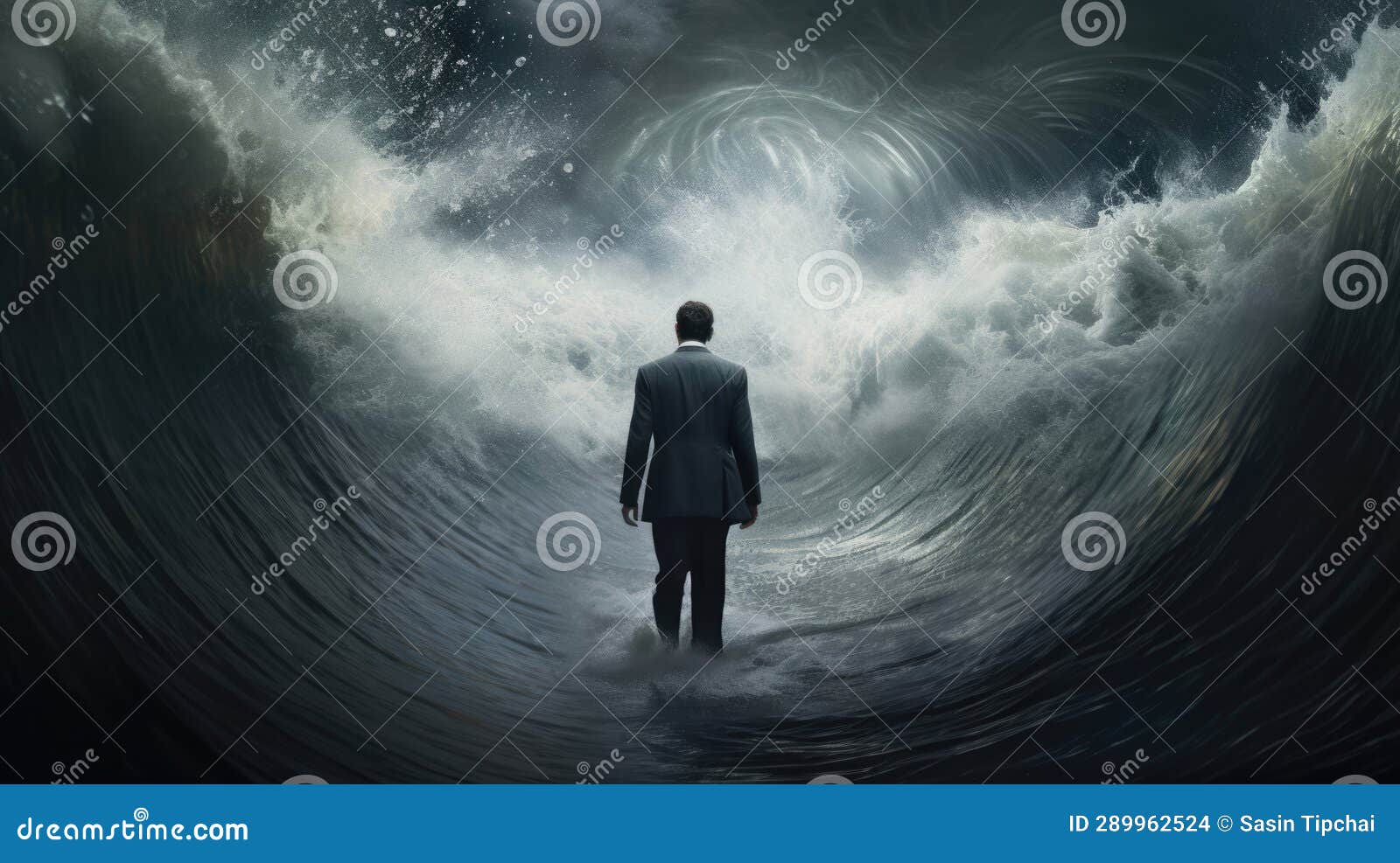 A Man Walking through the Water with the Waves Parted Stock ...