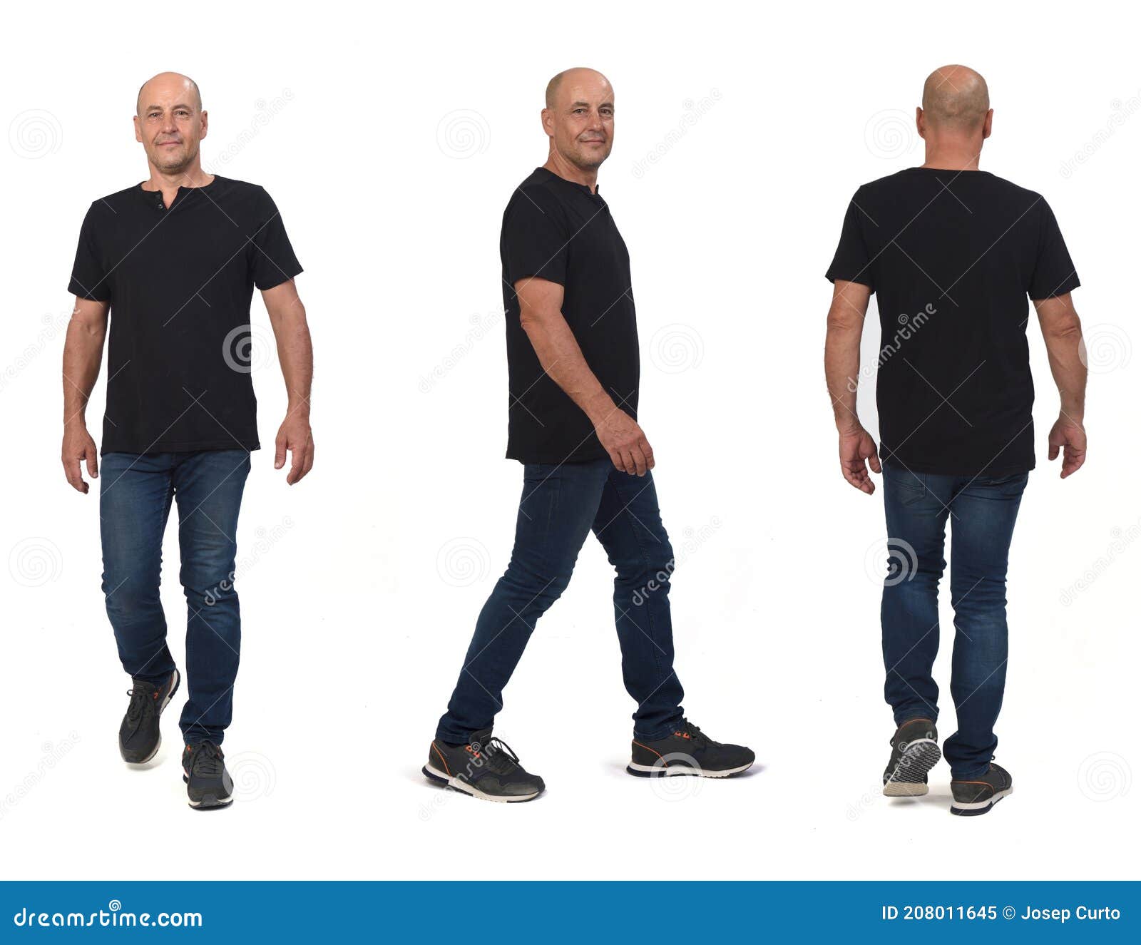 Man Walking on White, Front, Back and Side View Stock Image - Image of ...