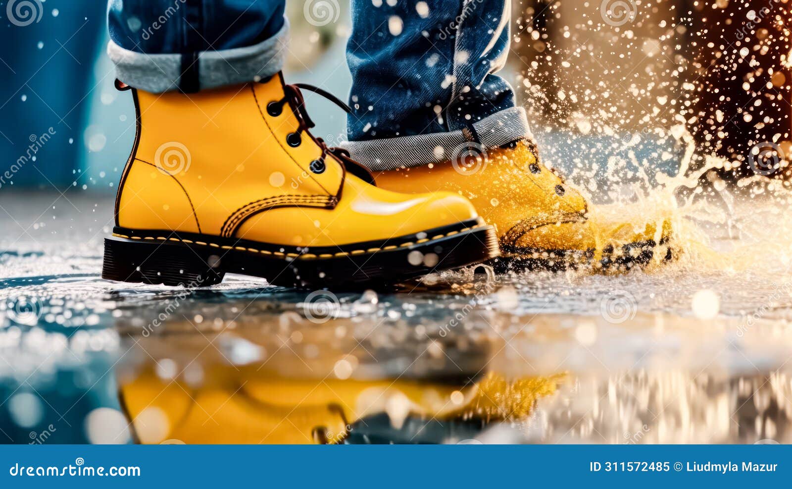 A Man Walks Cautiously through a Puddle Stock Image - Image of jumping ...