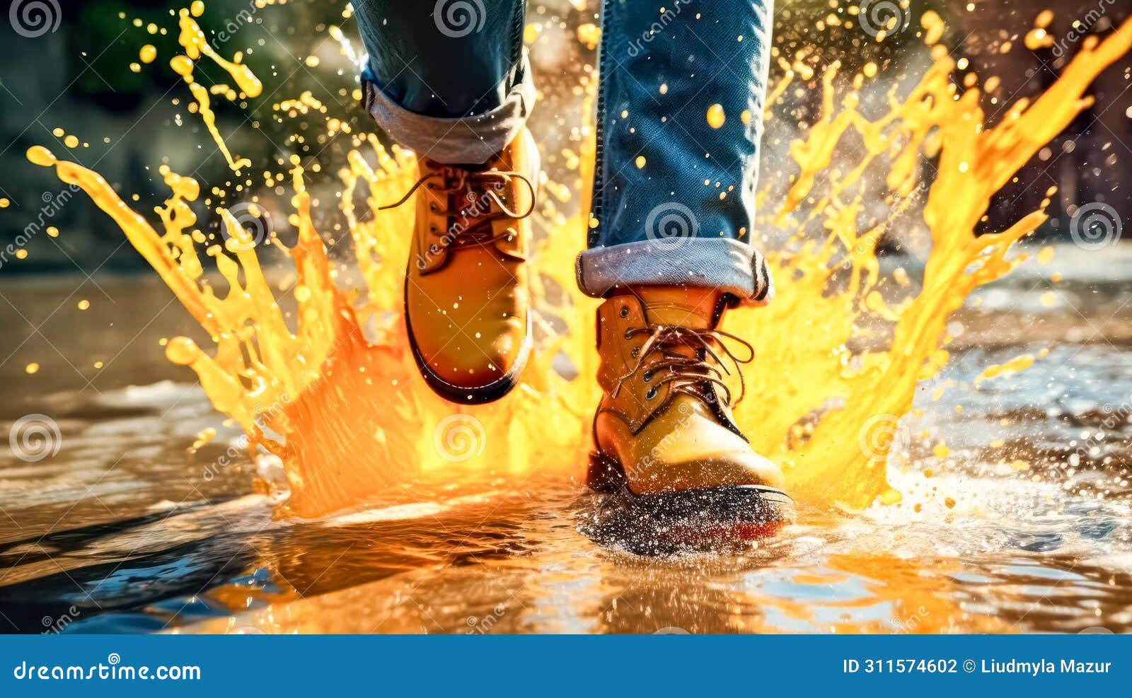 A Man Walks Cautiously through a Puddle Stock Photo - Image of leisure ...